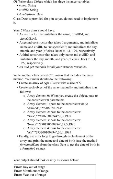 Solved Qi Write class Citizen which has three instance | Chegg.com