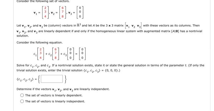 Solved Consider the following set of vectors. | Chegg.com