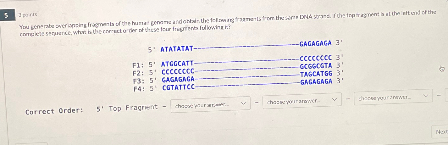 Solved 5 ﻿pointsYou generate overlapping fragments of the | Chegg.com