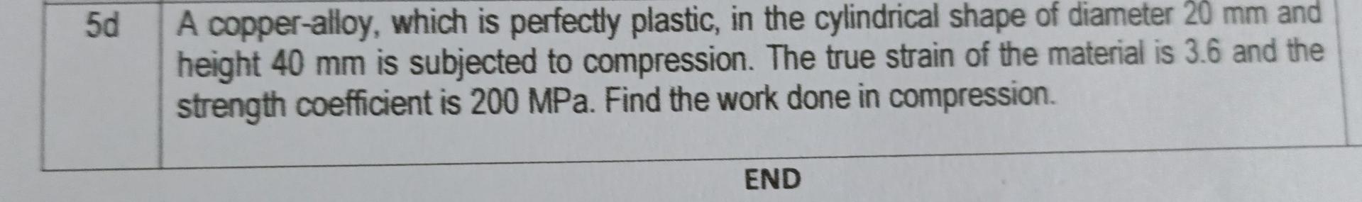 Solved 5d A copper-alloy, which is perfectly plastic, in the | Chegg.com