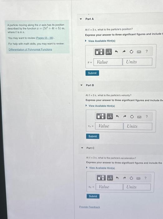 Solved A particle moving along the x-axis has its position | Chegg.com