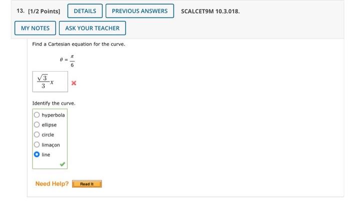 Solved Find a Cartesian equation for the curve. θ=6π ข. | Chegg.com