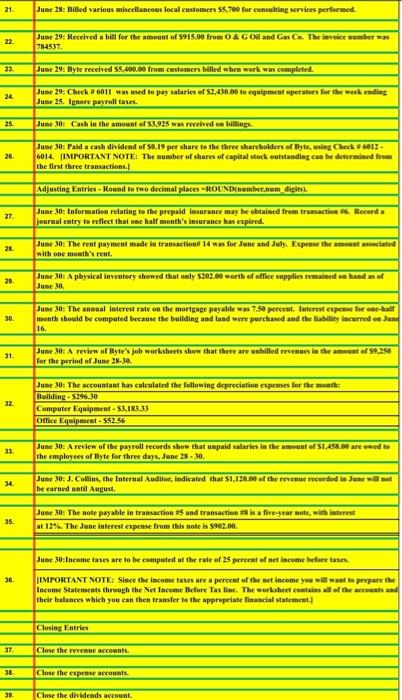 Solved 21. Juse 28: Billed various misecllancoes local | Chegg.com