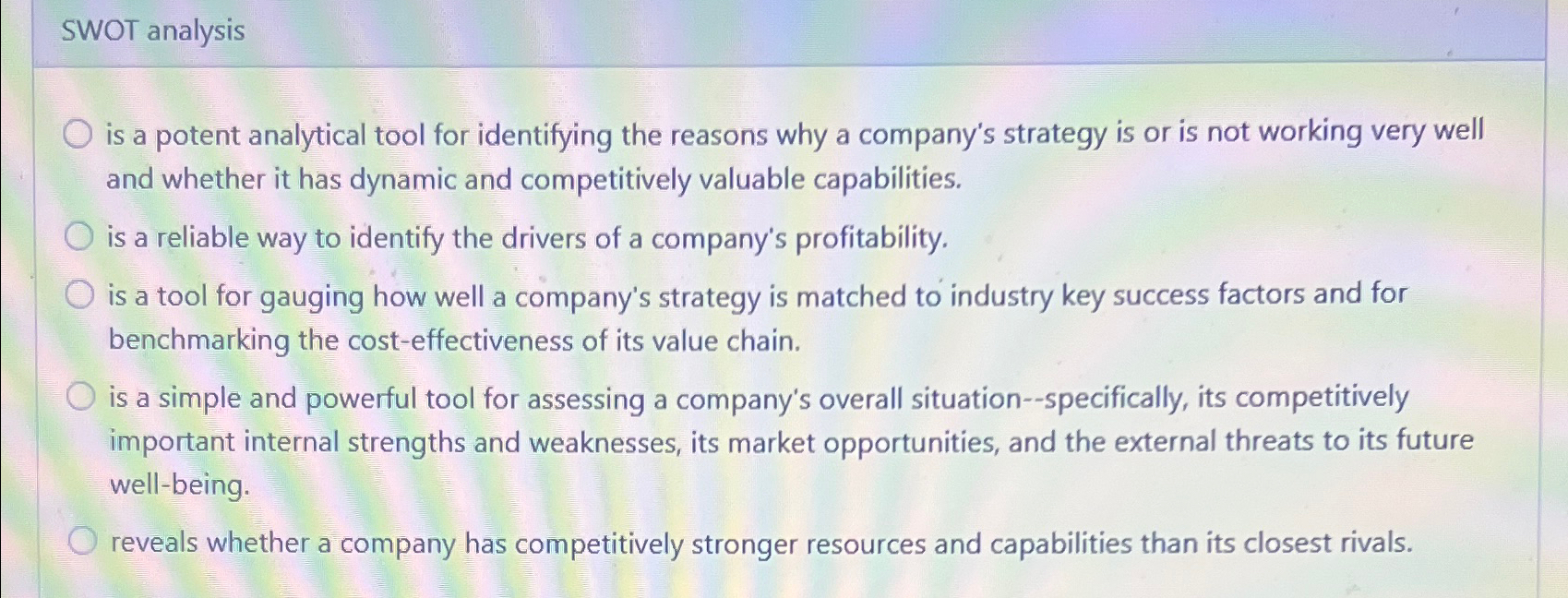 Solved SWOT analysisis a potent analytical tool for | Chegg.com