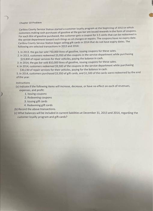 Solved Chapter 10 Problem Caribos County Service Station | Chegg.com