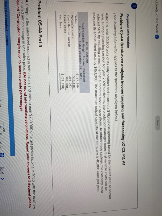 Solved Saved oblem(s) of the Week Required information | Chegg.com