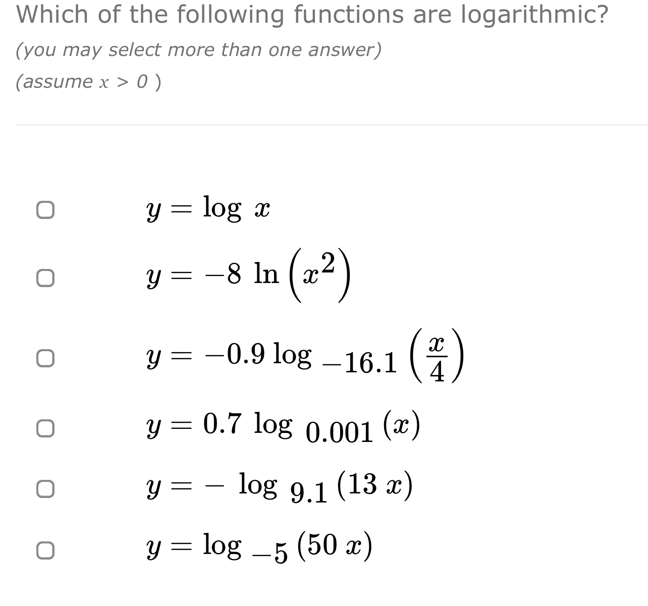 Solved Which of the following functions are logarithmic?(you | Chegg.com