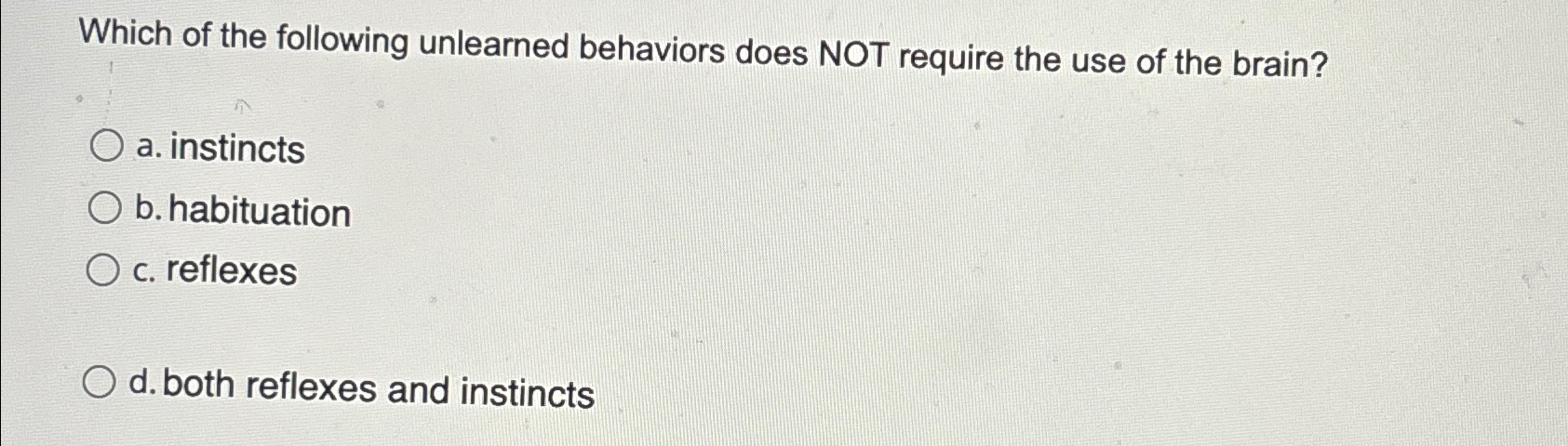 Solved Which of the following unlearned behaviors does NOT | Chegg.com