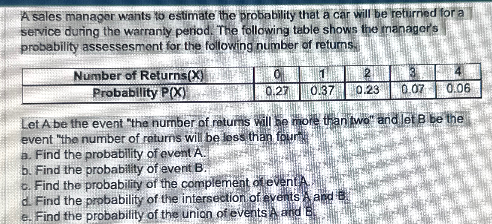 Solved A sales manager wants to estimate the probability | Chegg.com