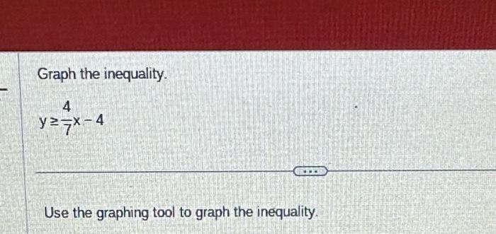 Solved Graph the inequality. y≥74x−4 Use the graphing tool | Chegg.com