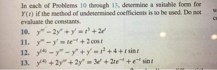Solved W co In each of Problems 10 through 13, determine a | Chegg.com