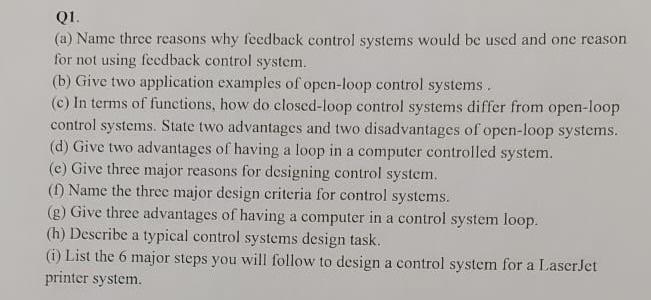 (a) Name three reasons why feedback control systems | Chegg.com