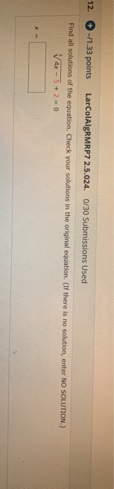 Solved 12. -/1.33 points LarColAlgRMRP7 2.5.024. O/30 | Chegg.com