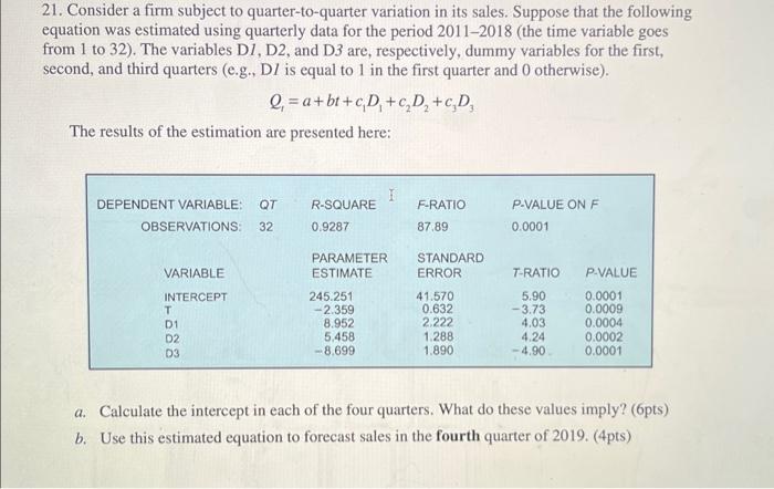 Solved 21. Consider a firm subject to quarter-to-quarter | Chegg.com