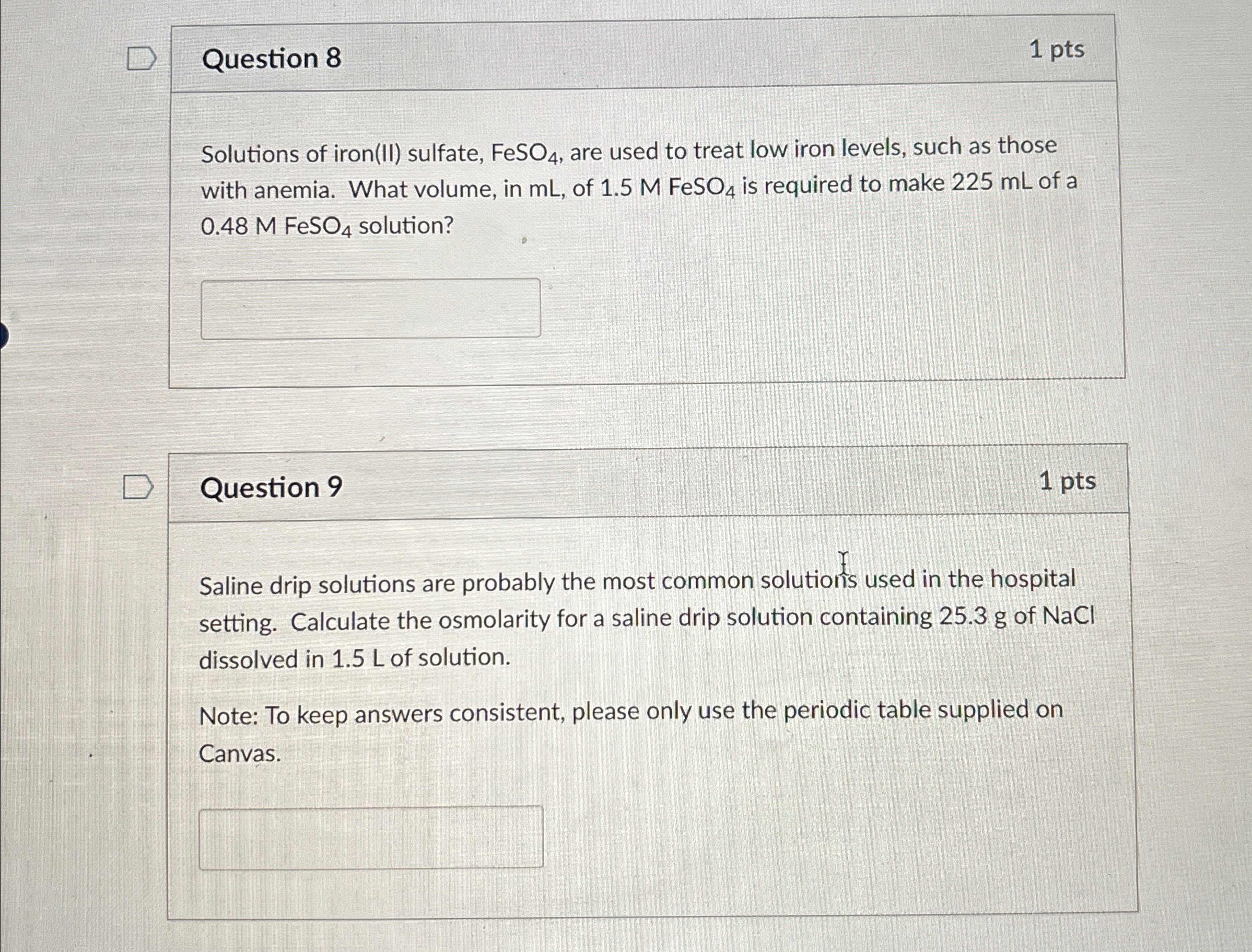 Solved Question 81ptsSolutions of iron(II) ﻿sulfate, FeSO4, | Chegg.com