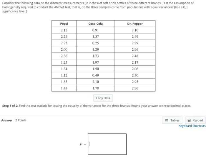 Solved Consider the following data on the diameter | Chegg.com
