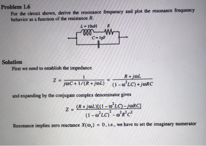 Solved RLC Resonance frequency derivation. Please can you | Chegg.com