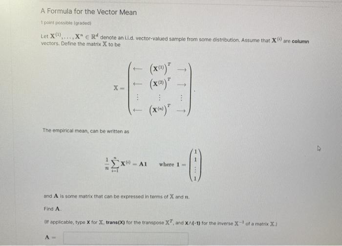 Solved A Formula for the Vector Mean 1 point possible | Chegg.com