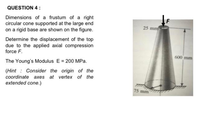 Solved 25 mm QUESTION 4 : Dimensions of a frustum of a right | Chegg.com