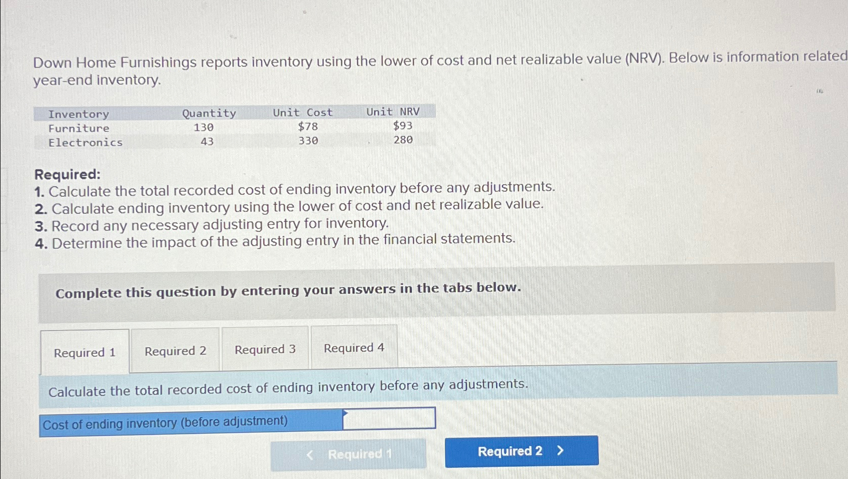 Solved Down Home Furnishings reports inventory using the | Chegg.com