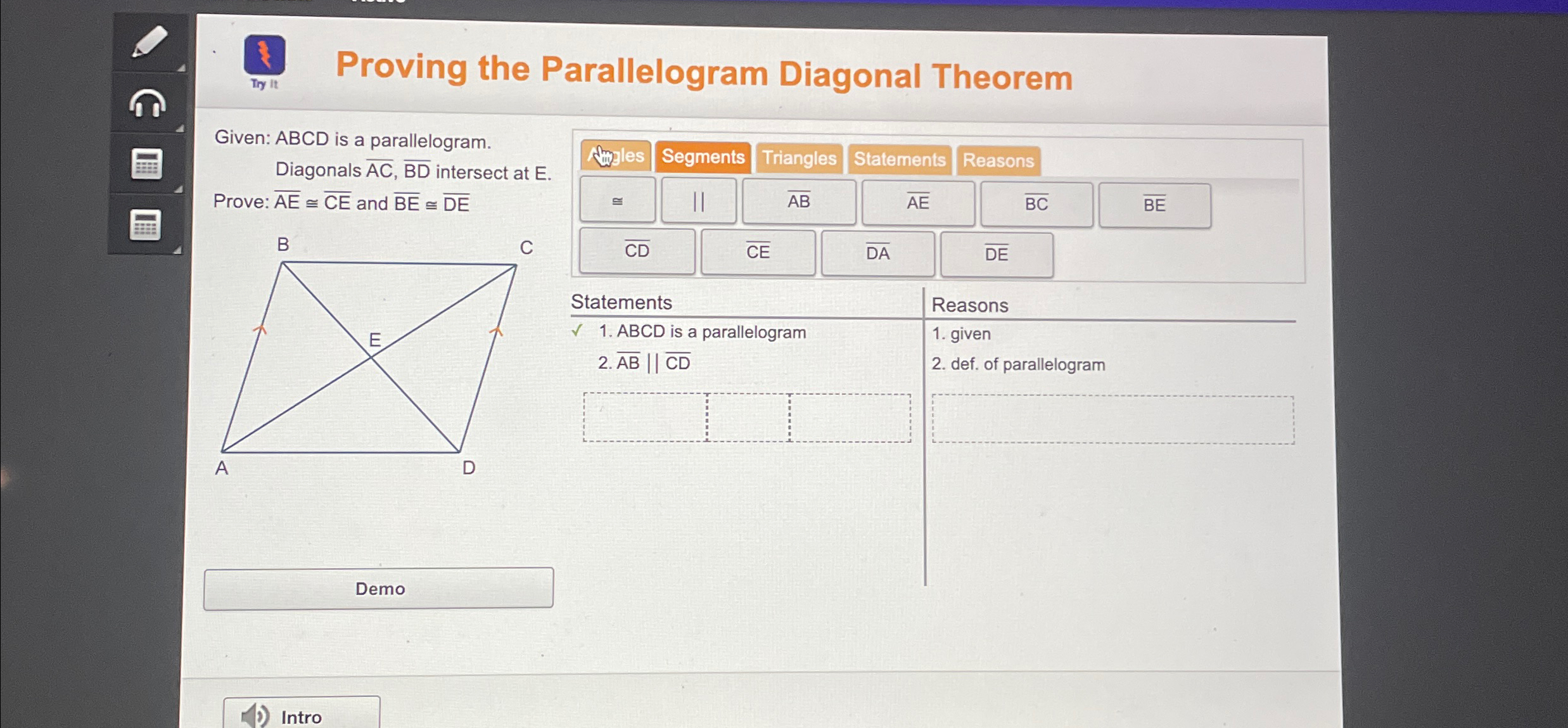 Solved Proving the Parallelogram Diagonal TheoremGiven: ABCD | Chegg.com