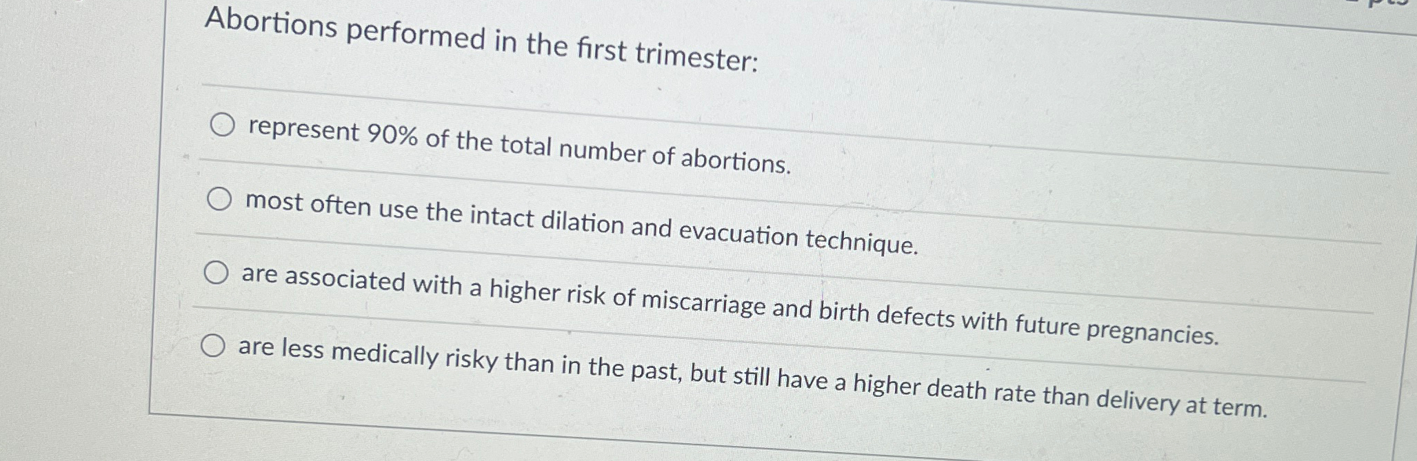 Solved Abortions performed in the first trimester:represent | Chegg.com
