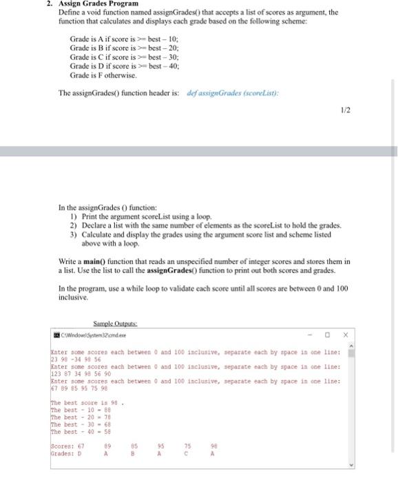 Solved 2. Assign Grades Program Define a void function named | Chegg.com