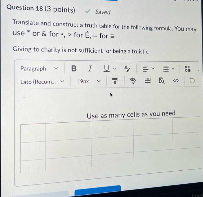 Translate and construct a truth table for the | Chegg.com