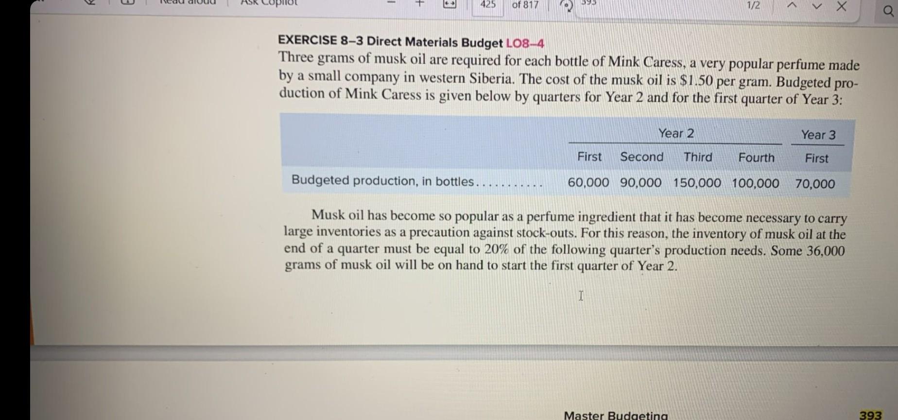 Solved EXERCISE 8-3 Direct Materials Budget LO8-4 Three | Chegg.com