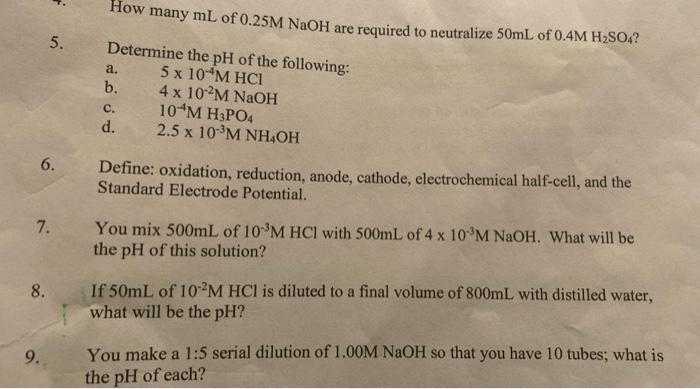 Solved How many mL of 0.25MNaOH are required to neutralize | Chegg.com