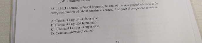 Solved In Hicks neutral technical progress, the ratio of | Chegg.com