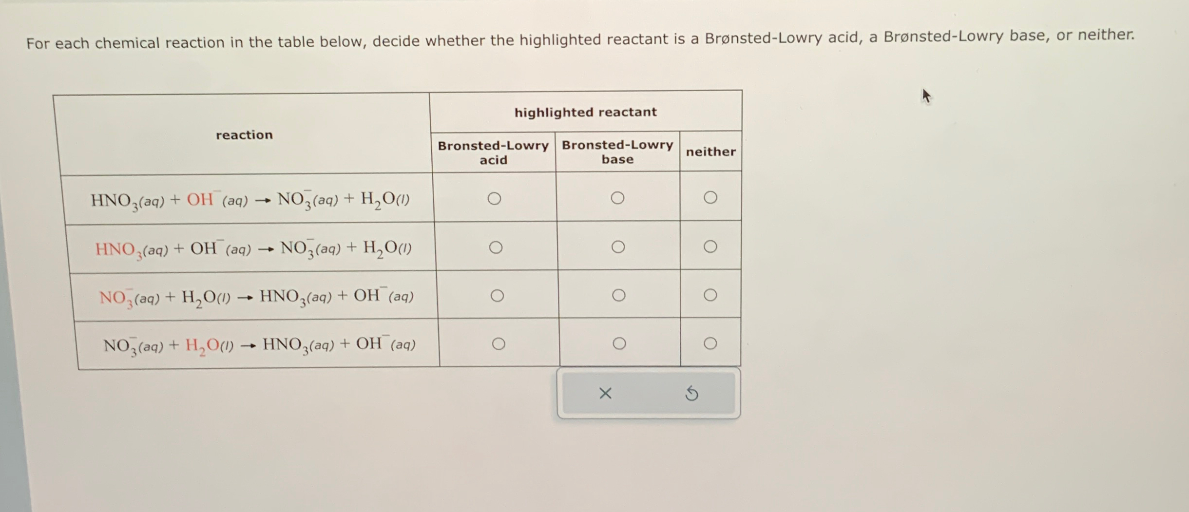 Solved For each chemical reaction in the table below, decide | Chegg.com