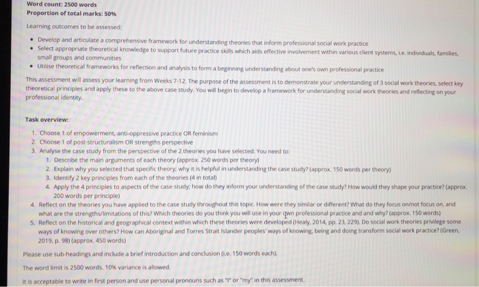 Word count: 2500 words Proportion of total marks: 50% | Chegg.com