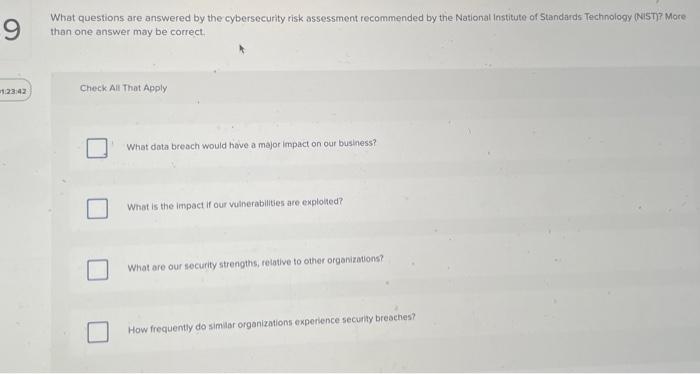 Solved What questions are answered by the cybersecurity risk | Chegg.com