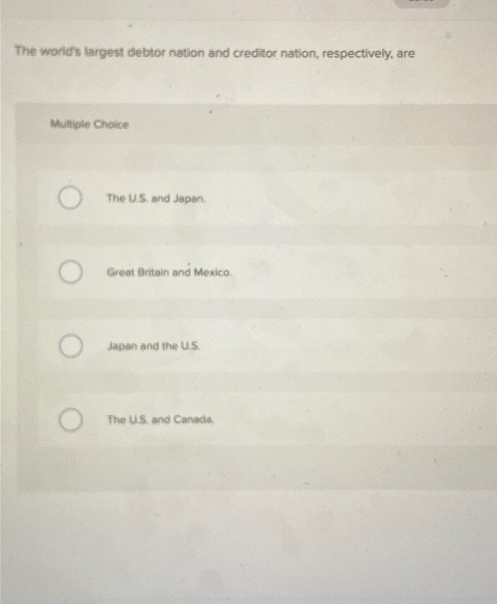 Solved The world's largest debtor nation and creditor | Chegg.com