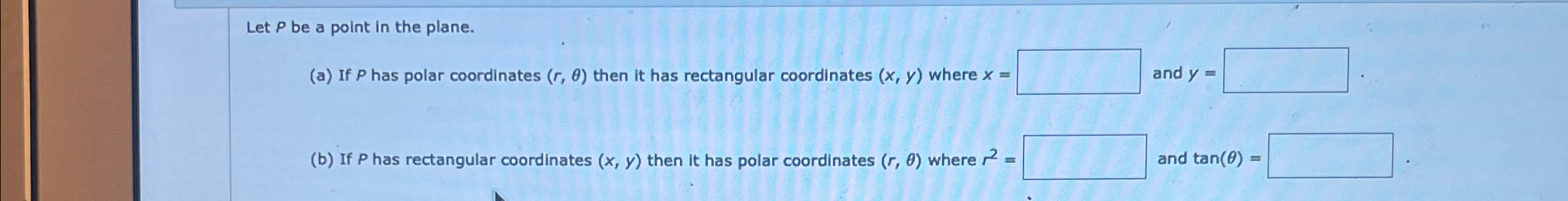Solved Let P ﻿be a point in the plane.(a) ﻿If P ﻿has polar | Chegg.com