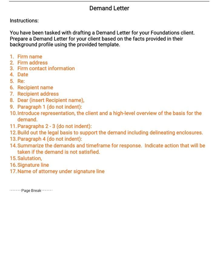 Solved Demand Letter Instructions: You have been tasked with | Chegg.com