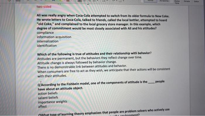 Solved E two-sided Ali was really angry when Coca-Cola | Chegg.com