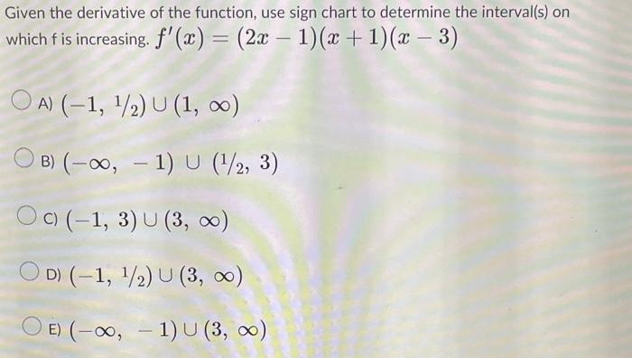 Solved Given the derivative of the function, use sign chart | Chegg.com