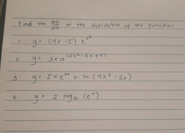 Solved Find the dy dx or the derivative the Function y = | Chegg.com