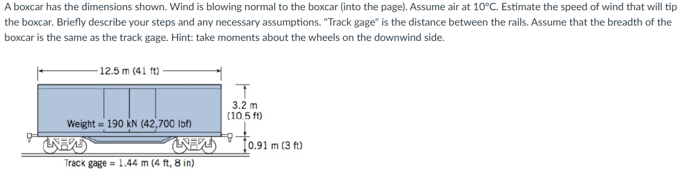 Solved by an EXPERT A boxcar has the dimensions shown. Wind is ﻿blowing ...