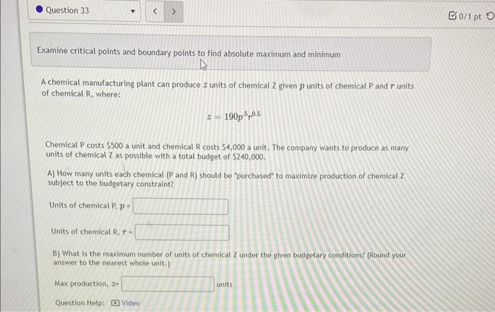 Solved Examine critical points and boundary points to find | Chegg.com