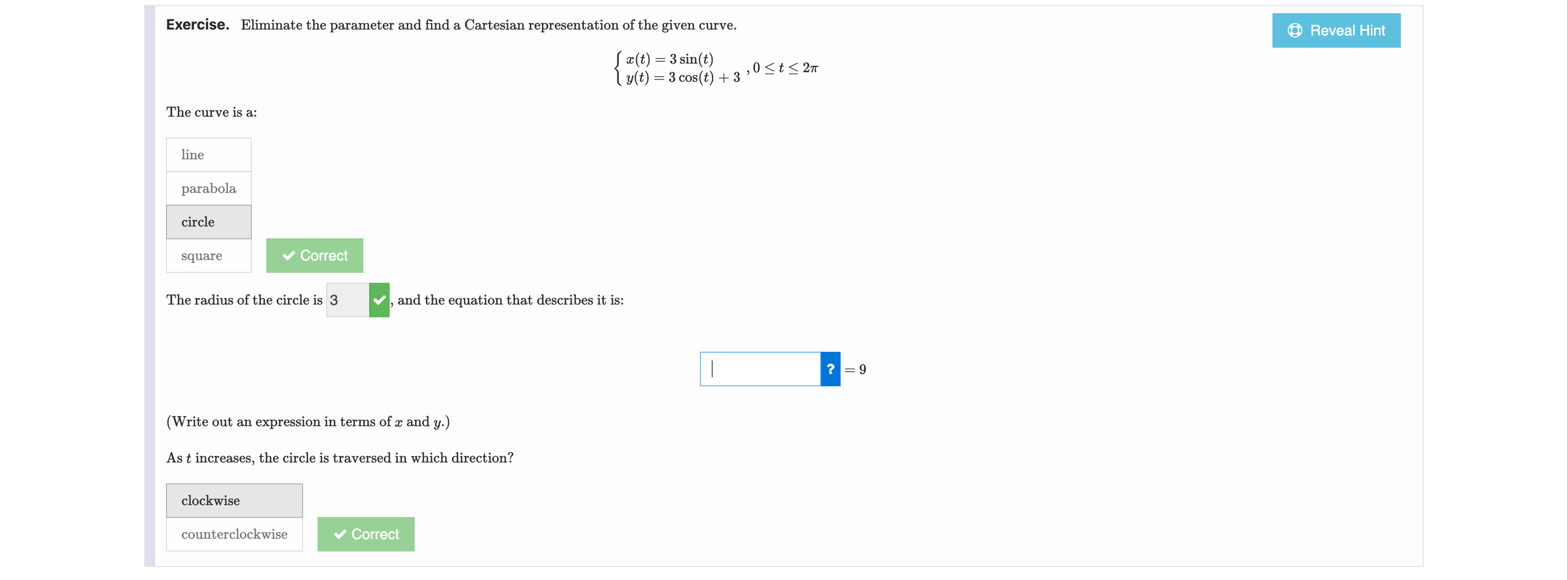 Solved Exercise. Eliminate the parameter and find a | Chegg.com