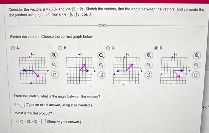 Solved Consider the vectors u= 3,0 and v= 2,−2 . Sketch the | Chegg.com