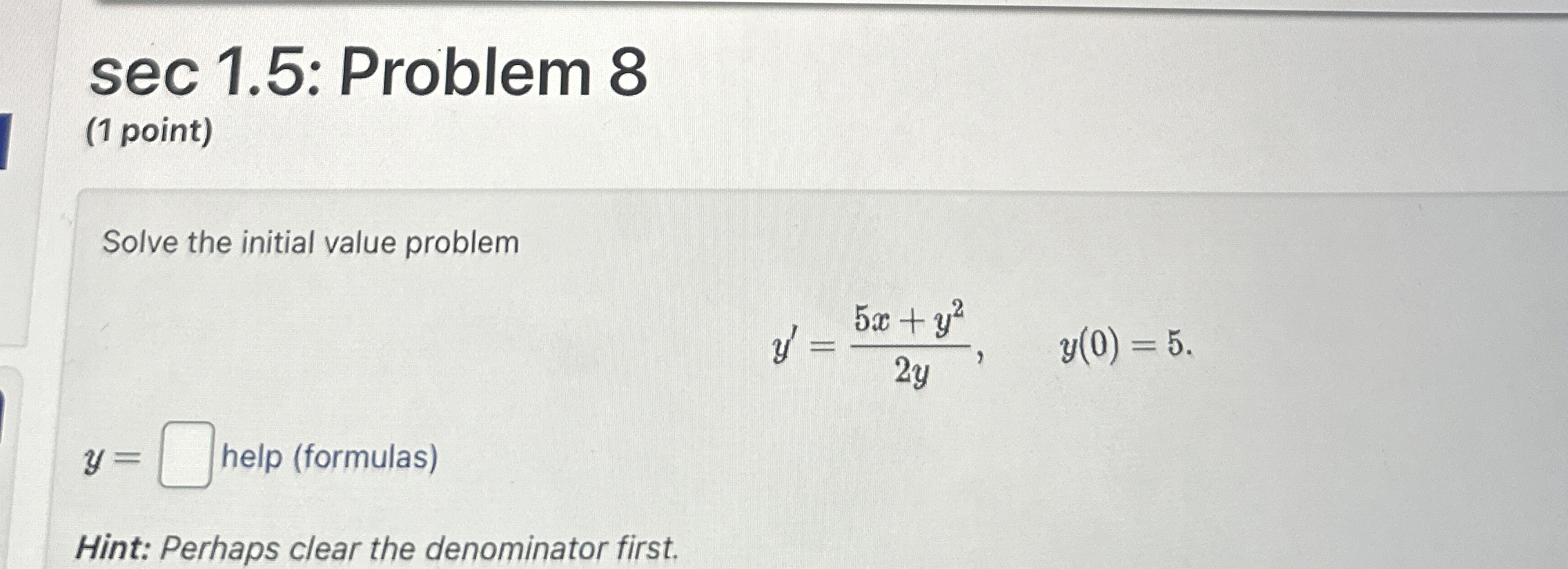 Solved (1 ﻿point)Solve the initial value | Chegg.com