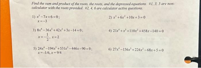 Solved Find the sum and product of the roots, the roots, and | Chegg.com