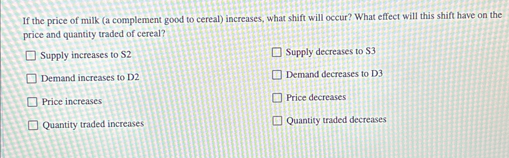 Solved If The Price Of Milk A Complement Good To Cereal Chegg