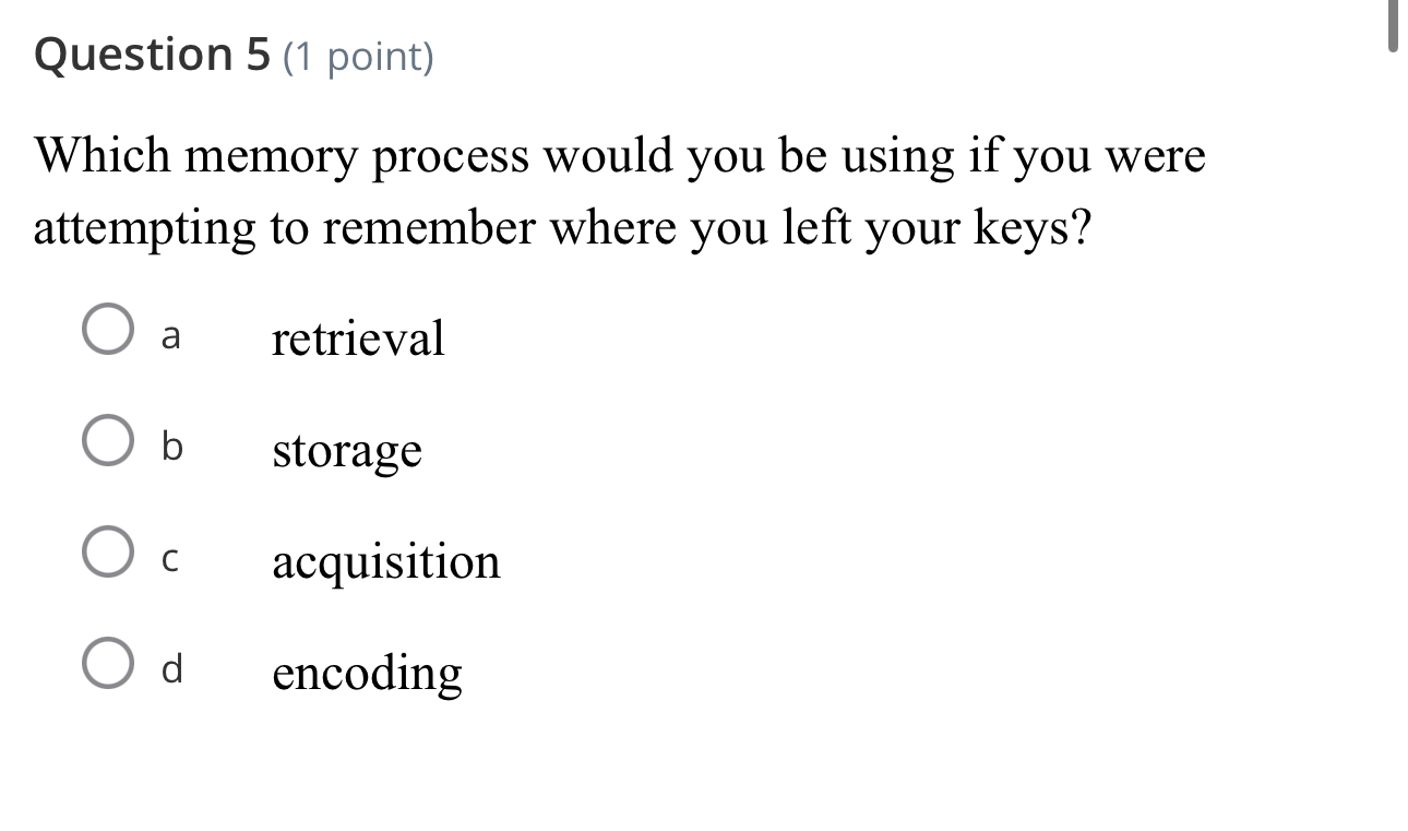 Solved Question 5 (1 point)Which memory process would you | Chegg.com Solved Question 5 (1 point)Which memory process would you | Chegg.com