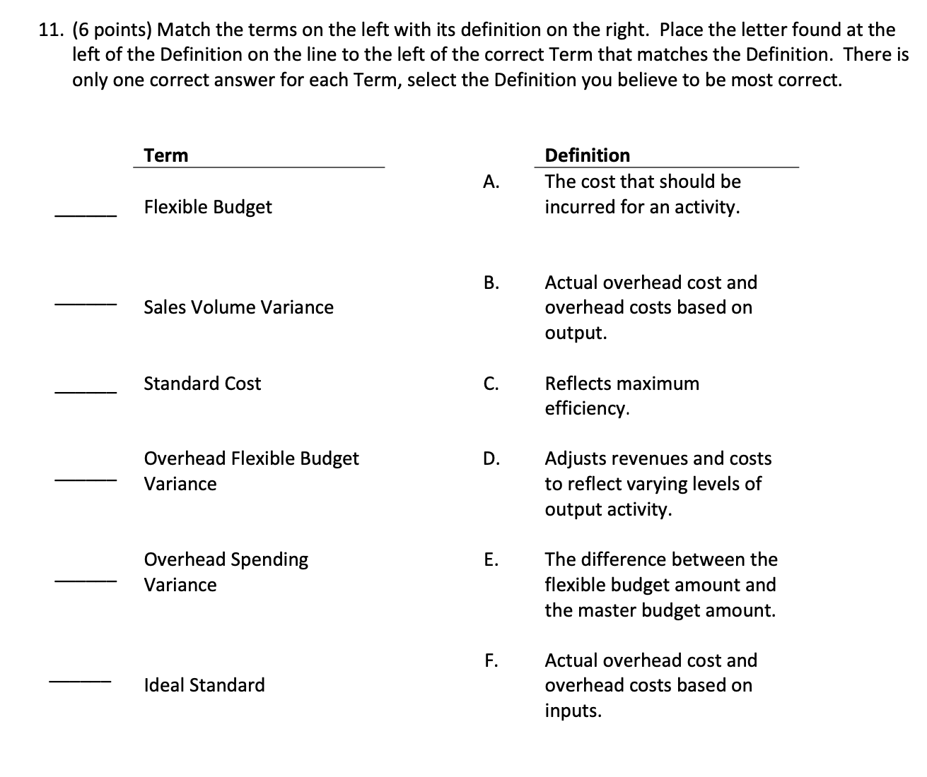Solved (6 ﻿points) ﻿Match the terms on the left with its | Chegg.com