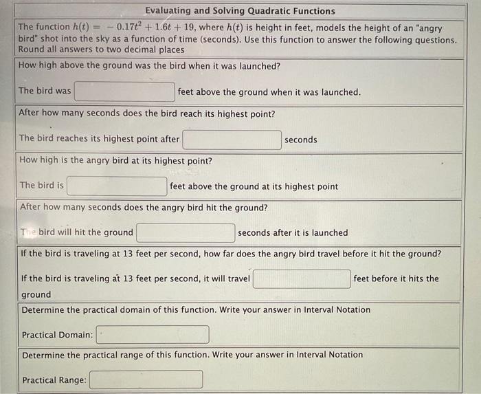 Solved Evaluating and Solving Quadratic Functions The | Chegg.com